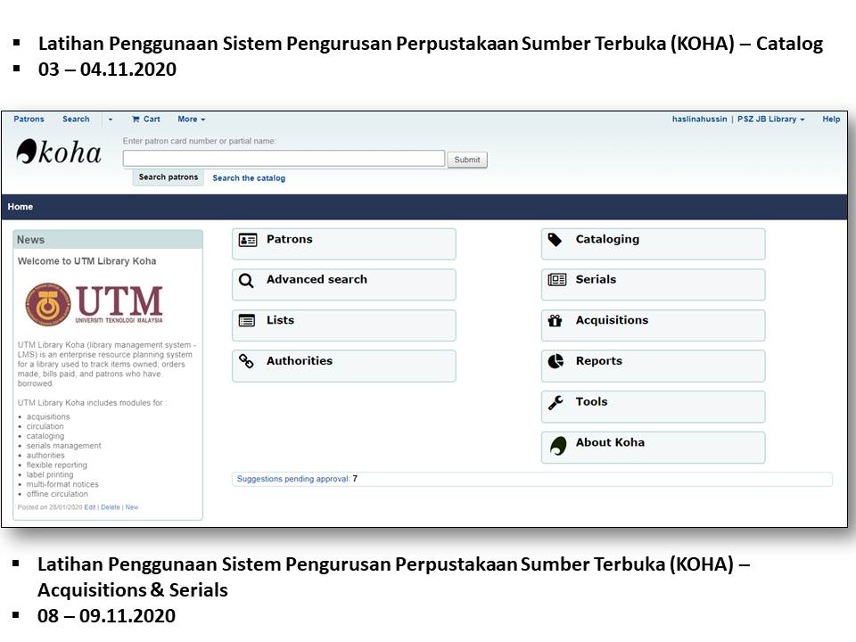 SESI LATIHAN KOHA – Seksyen Pembangunan Sumber & Katalog (SBK)